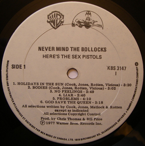God Save The Sex Pistols Never Mind The Bollocks Canada First Pressing